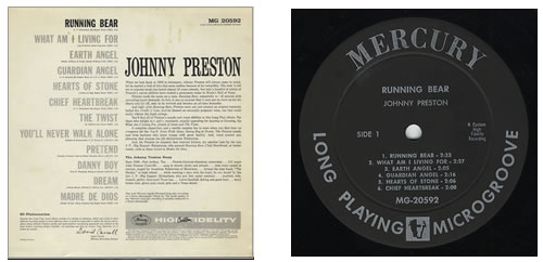Johnny Preston Running Bear US vinyl LP album (LP record) (381591)