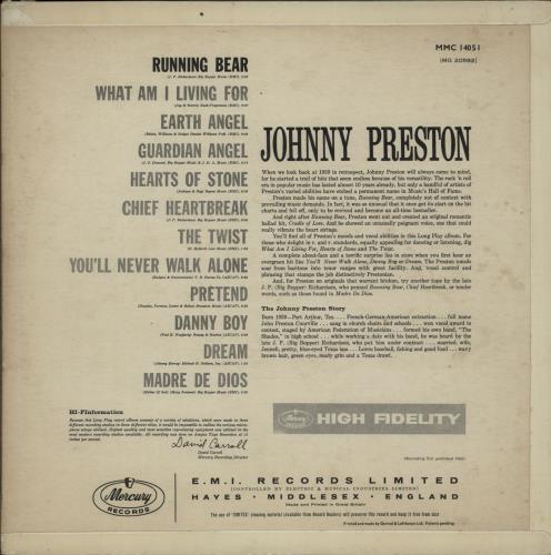 Johnny Preston Running Bear UK vinyl LP album (LP record) (651135)