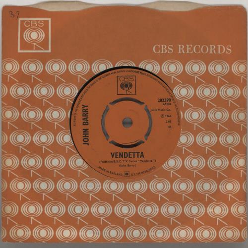 John Barry (Composer) Vendetta UK 7" vinyl single (7 inch record / 45 ...