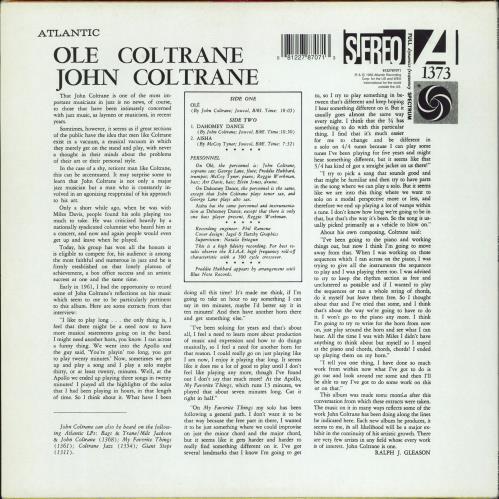 John Coltrane Olé Coltrane US vinyl LP album (LP record) (774052)