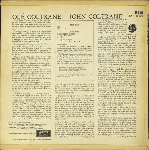 John Coltrane Ole Coltrane UK vinyl LP album (LP record) (800427)