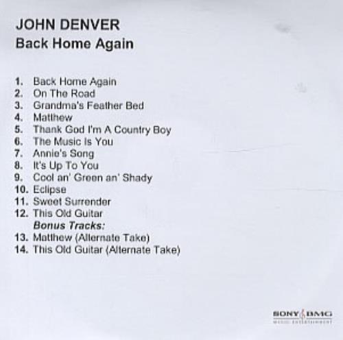 John Denver Back Home Again UK CD-R acetate (330899)