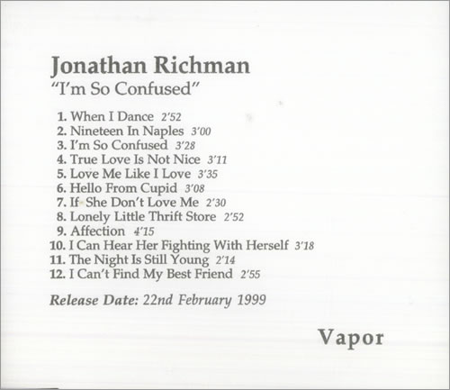 Jonathan Richman & The Modern Lovers I'm So Confused UK Promo CD-R ...