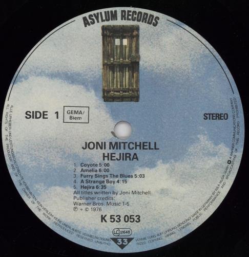 Joni Mitchell Hejira German vinyl LP album (LP record) (762395)