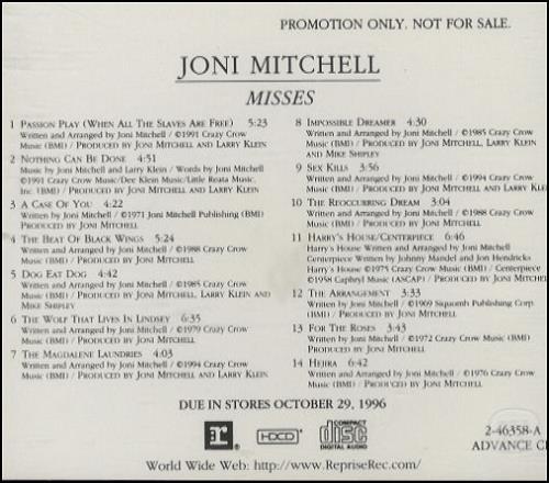 Joni Mitchell Misses US Promo CD album (CDLP) (112278)