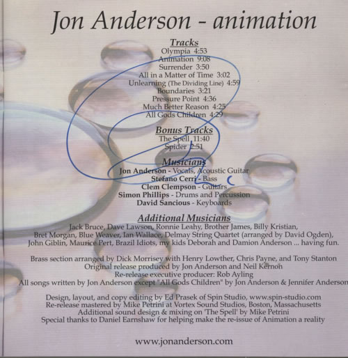 Jon Anderson Animation - Autographed UK CD album (CDLP) (621378)