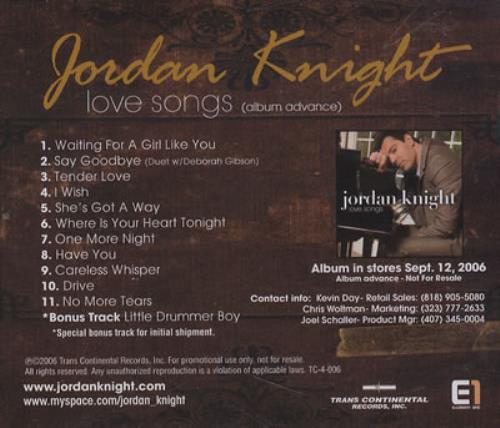 Jordan Knight Love Songs US Promo CD album (CDLP) (376725)