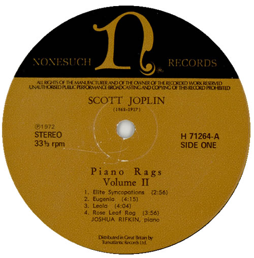 Joshua Rifkin Piano Rags By Scott Joplin Volume II UK vinyl LP album (LP record) (461760)