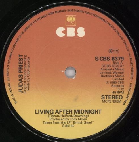 Judas Priest Living After Midnight UK 7" vinyl single (7 inch record ...