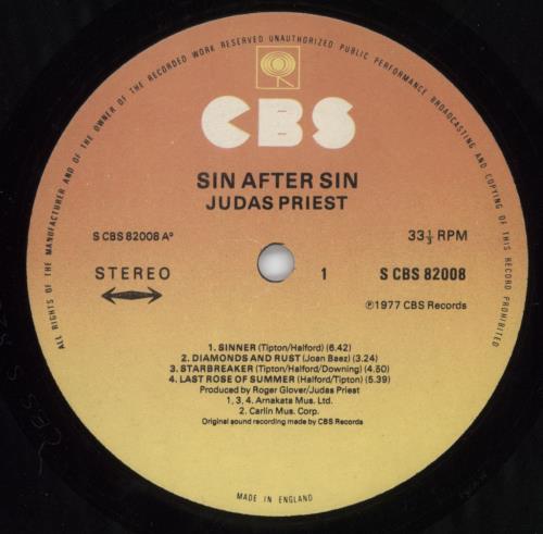 Judas Priest Sin After Sin - 1st UK vinyl LP album (LP record) (810688)