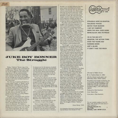 Juke Boy Bonner The Struggle US vinyl LP album (LP record) (754898)