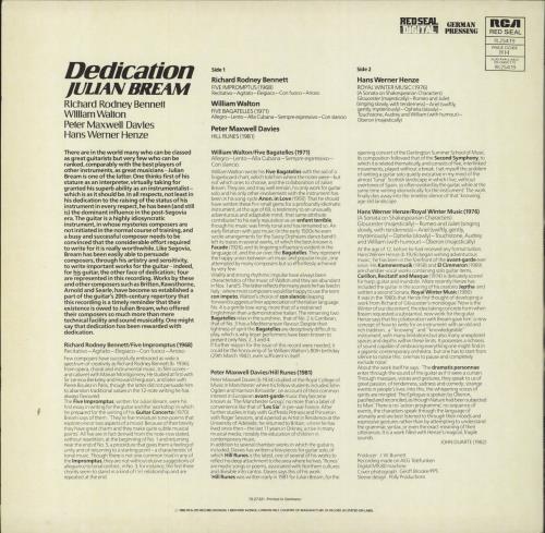 Julian Bream Dedication German vinyl LP album (LP record) (799413)