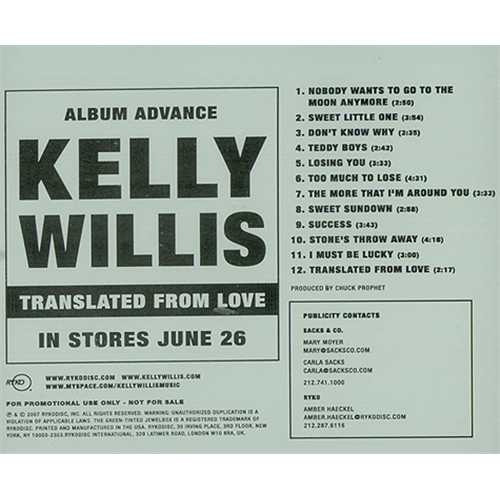 Kelly Willis Translated From Love US Promo CD album (CDLP) (407406)