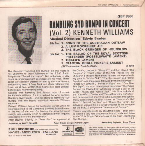 Kenneth Williams Rambling Syd Rumpo In Concert Vol. 2 EP UK 7" vinyl ...