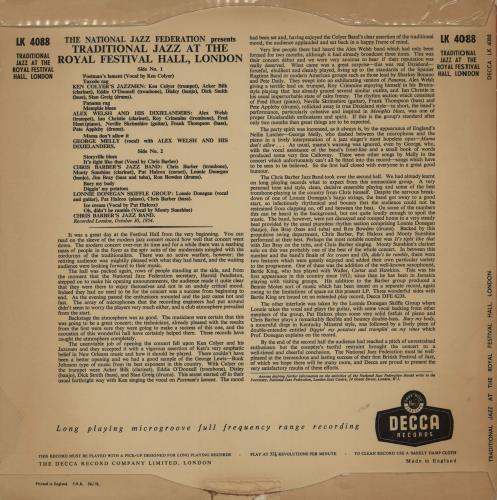 Ken Colyer The National Jazz Federation Presents: Traditional Jazz At The Royal Festival Hall ...