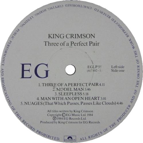 King Crimson Three Of A Perfect Pair UK vinyl LP album (LP record) (70416)