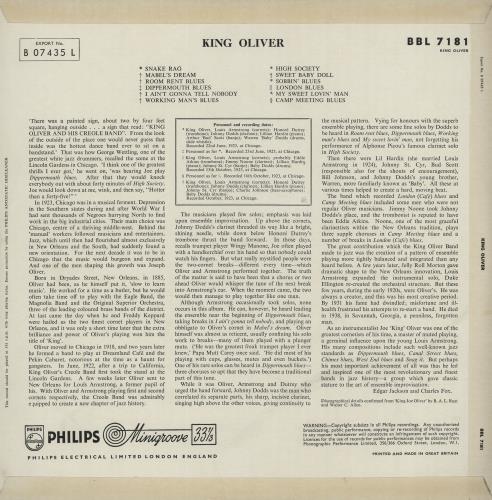 King Oliver King Oliver UK vinyl LP album (LP record) (528024)