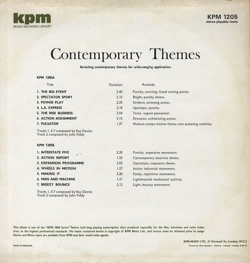 KPM Library Contemporary Themes UK vinyl LP album (LP record) (563981)