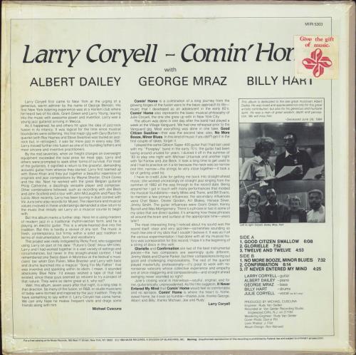 Larry Coryell Comin' Home - Shrink US vinyl LP album (LP record) (798120)