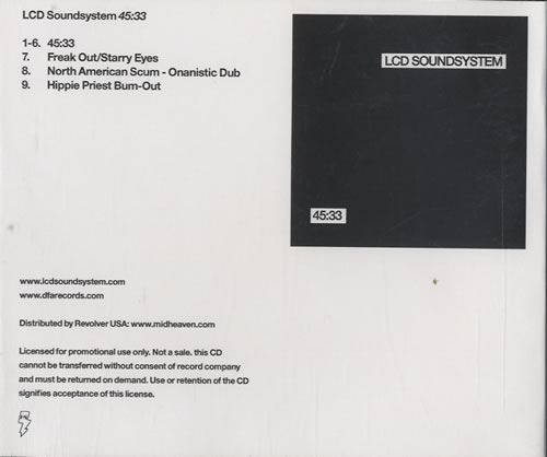 LCD Soundsystem 45:33 US Promo CD album (CDLP) (471727)