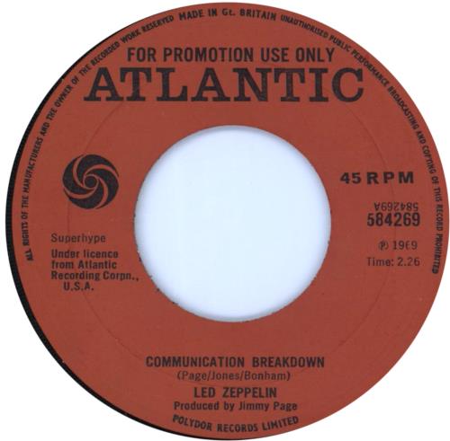 Led Zeppelin Communication Breakdown - Mint UK Promo 7" vinyl single (7 ...