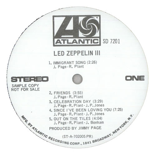 Led Zeppelin Led Zeppelin III - White Label US Promo vinyl LP album (LP ...
