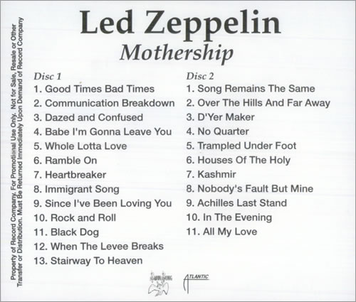 Led Zeppelin Mothership US Promo CD-R acetate (420818)