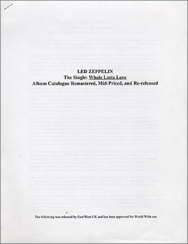 Led Zeppelin Remasters US Promo media press pack (369237) PRESS PACK