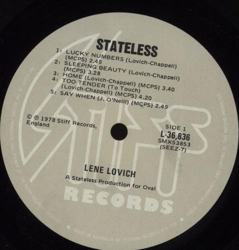 Lene Lovich Stateless Australian vinyl LP album (LP record) (671100)