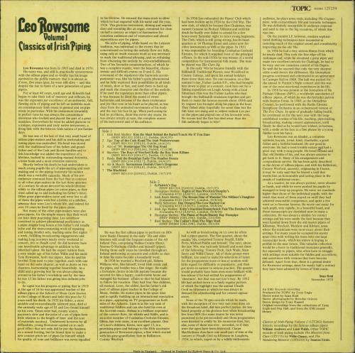 Leo Rowsome Leo Rowsome Volume 1: Classics Of Irish Piping UK vinyl LP ...