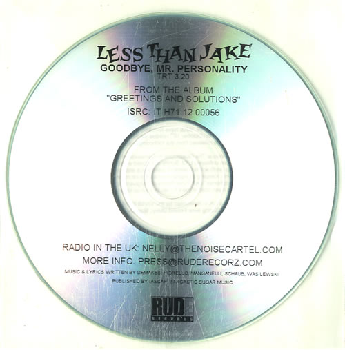 Less Than Jake Goodbye, Mr. Personality UK Promo CD-R acetate (615178)
