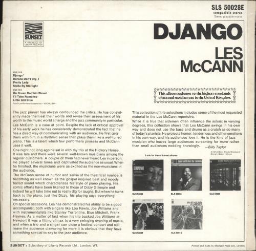 Les McCann Django UK vinyl LP album (LP record) (708902)