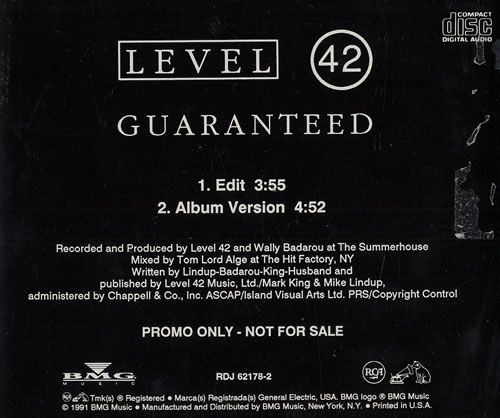 Level 42 Guaranteed US Promo CD single (CD5 / 5") (10342)