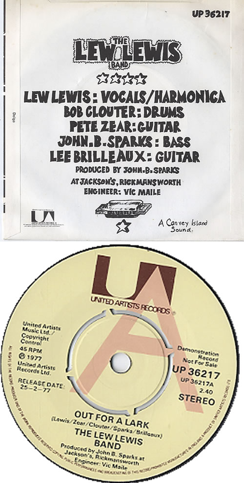 Lew Lewis Out For A Lark - A Label UK Promo 7" vinyl single (7 inch ...