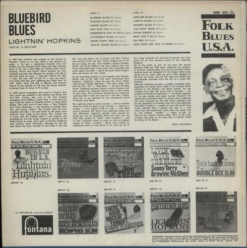 Lightnin' Hopkins Blue Bird Blues UK vinyl LP album (LP record) (527850)