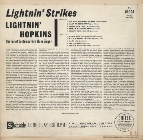 Lightnin' Hopkins Lightnin' Strikes - 1st - EX UK vinyl LP album (LP ...