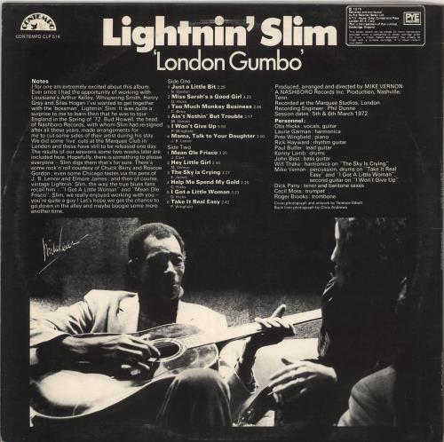 Lightnin' Slim London Gumbo UK vinyl LP album (LP record) (736312)