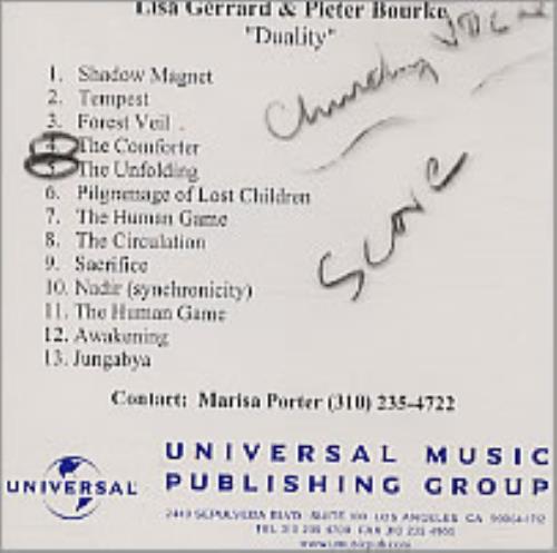 Lisa Gerrard Duality US Promo CD-R acetate (248564)