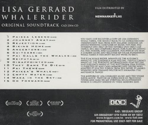 Lisa Gerrard Whalerider US Promo CD album (CDLP) (248445)