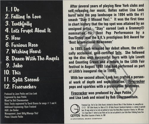 Lisa Loeb Firecracker US Promo CD album (CDLP) (119553)