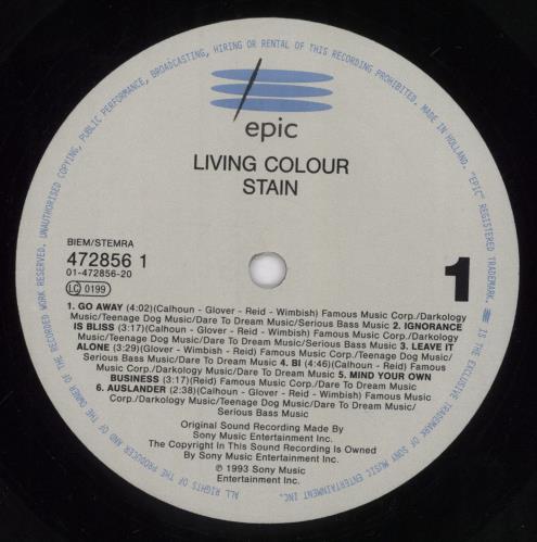 Living Colour Stain UK vinyl LP album (LP record) (362589)