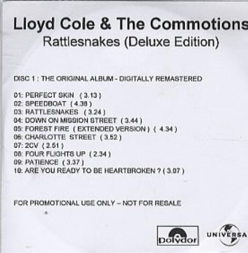 Lloyd Cole Rattlesnakes - Deluxe Edition UK Promo CD-R acetate (305502)