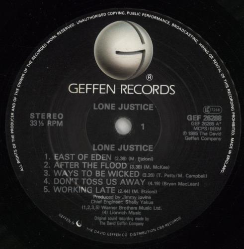 Lone Justice Lone Justice UK vinyl LP album (LP record) (799267)