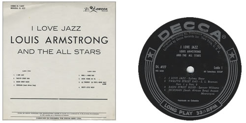 Louis Armstrong I Love Jazz! Colombian vinyl LP album (LP record) (403013)