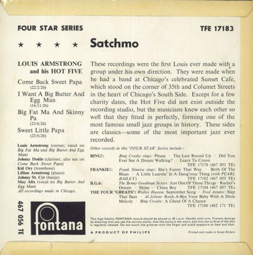 Louis Armstrong Satchmo UK 7" vinyl single (7 inch record / 45) (831152)