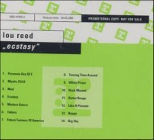 Lou Reed Ecstasy German Promo CD album (CDLP) (154910)