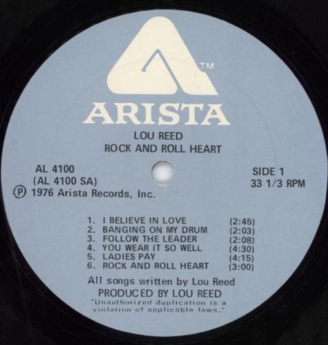 Lou Reed Rock And Roll Heart US vinyl LP album (LP record) (308301)