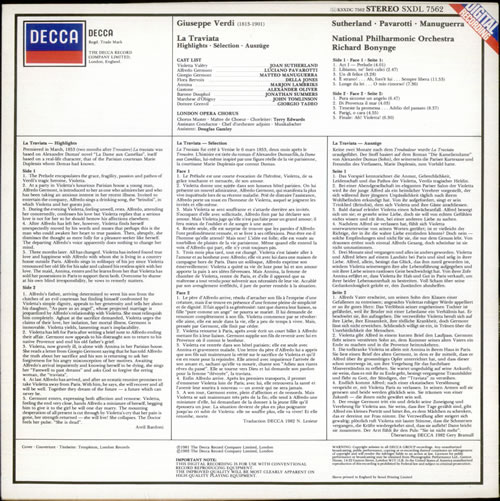 Luciano Pavarotti La Traviata, highlights - Autographed UK vinyl LP album (LP record) (531694)