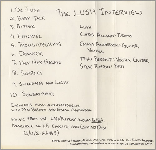 Lush Words & Music US Promo cassette album (454484)