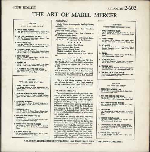 Mabel Mercer The Art Of Mabel Mercer US vinyl LP album (LP record) (698069)